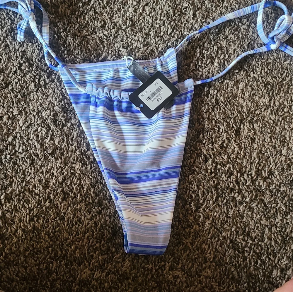 Swim | Striped Blue And White Bikini Bottom | Poshmark